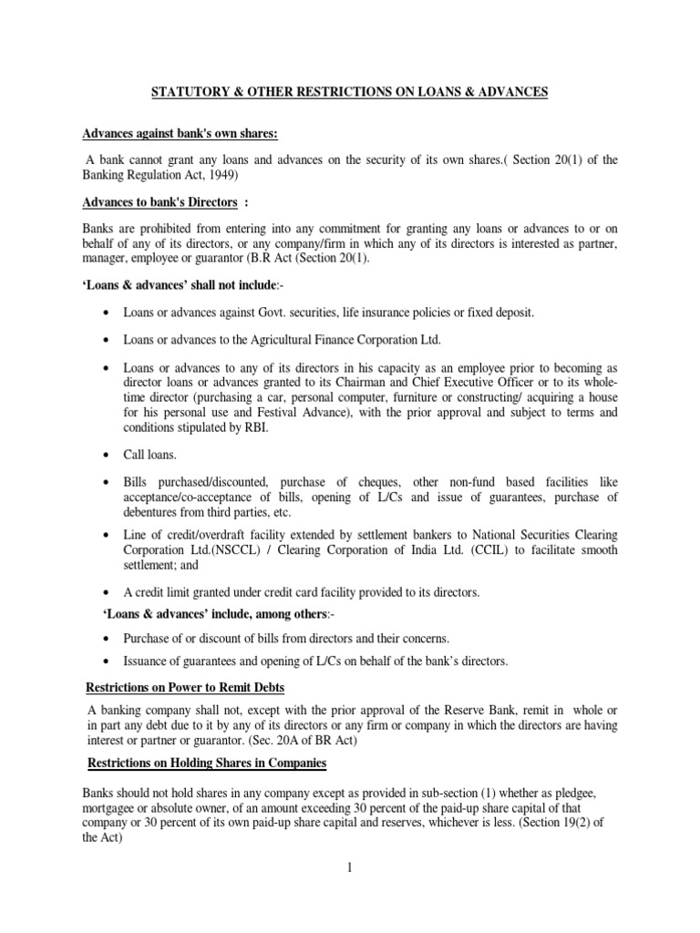 Statutory and Other Restrictions | PDF | Banks | Loans