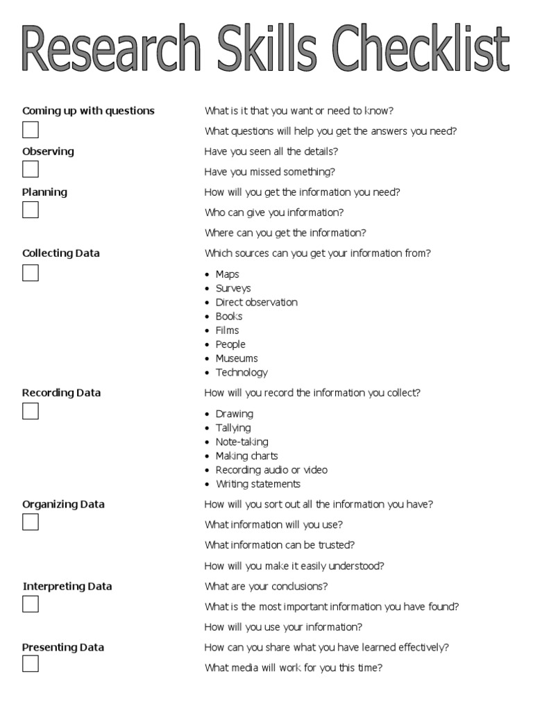Research Skills Checklist | PDF | Information | Communication