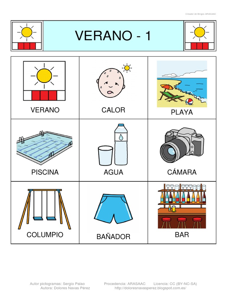 Bingo de Verano con Pictogramas | PDF | Juegos y actividades | Cocina ...