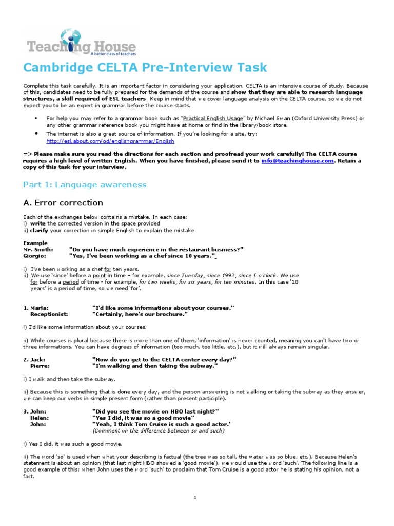 CELTA Pre Interview Task | PDF | Linguistics | Cognitive Science