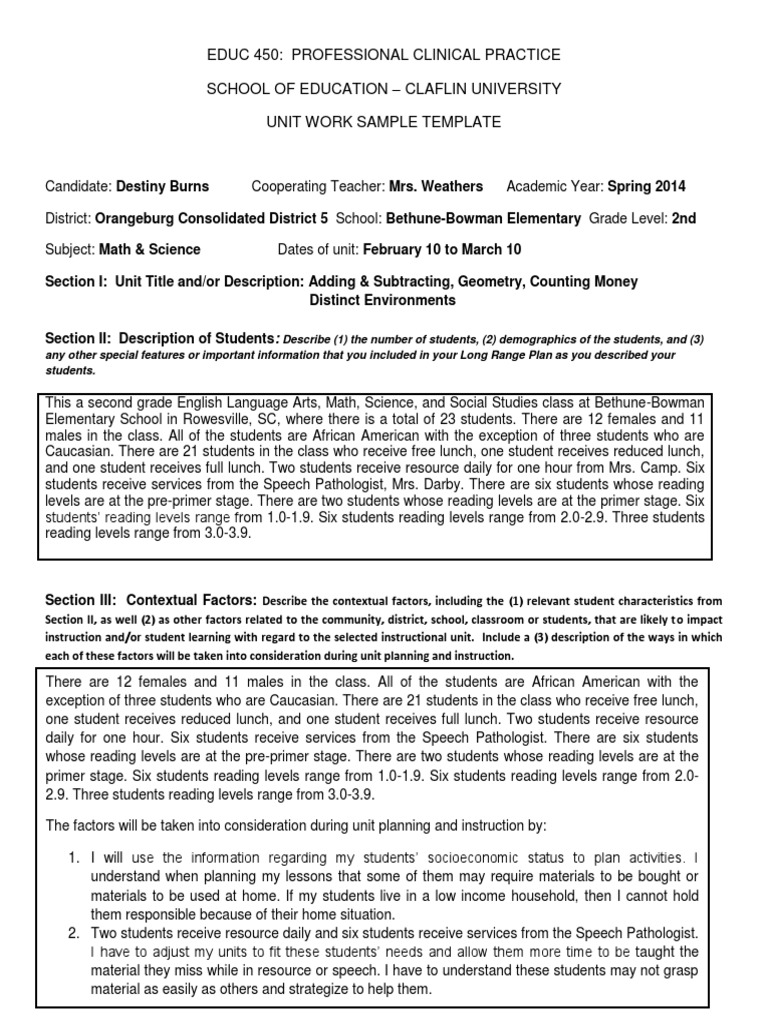 Unit Work Sample Math Science | PDF | Educational Assessment | Teachers