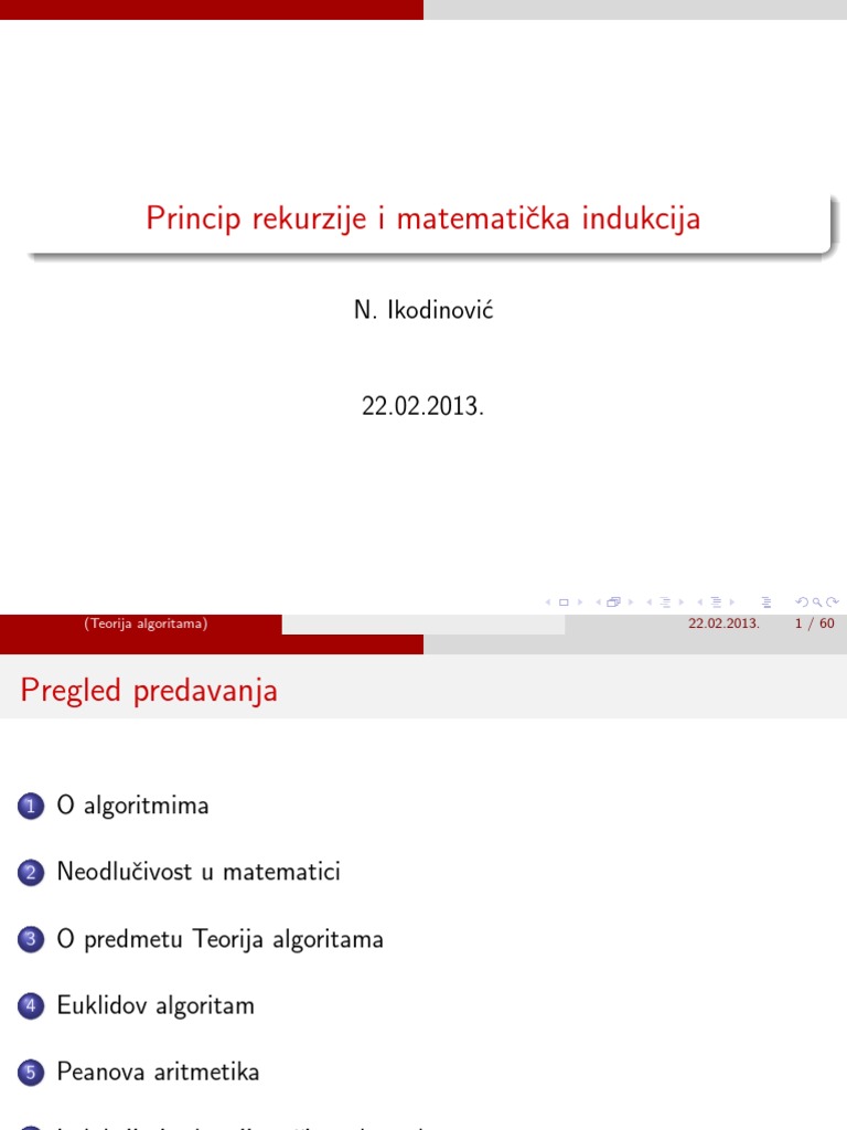 Princip Rekurzije I Matemati Cka Indukcija: N. Ikodinovi C | PDF