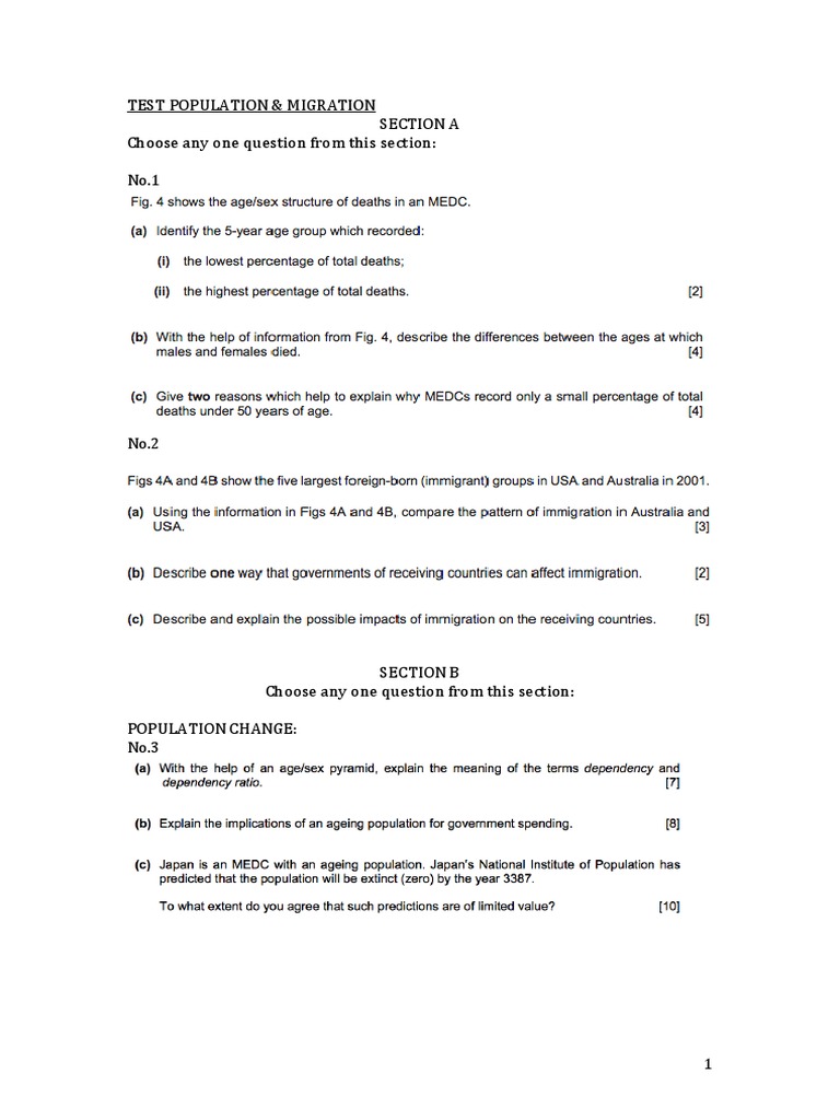 Population and Migration Questions Guide | PDF