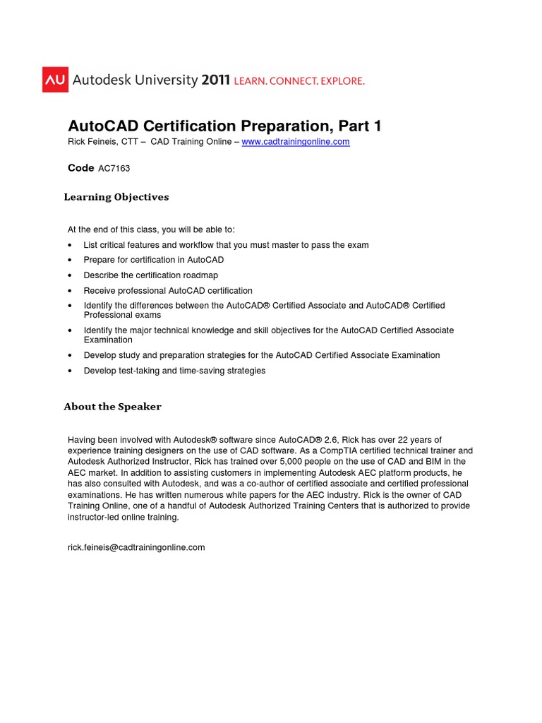 v1 AC7163 AutoCAD Certified Associate Handout | PDF | Auto Cad | Autodesk