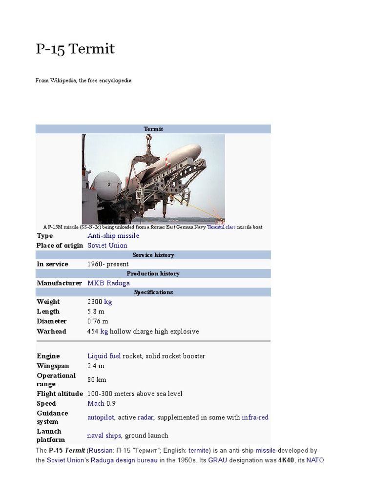 P-15 Termit: Anti-Ship Missile Soviet Union | PDF | Missile | Military ...