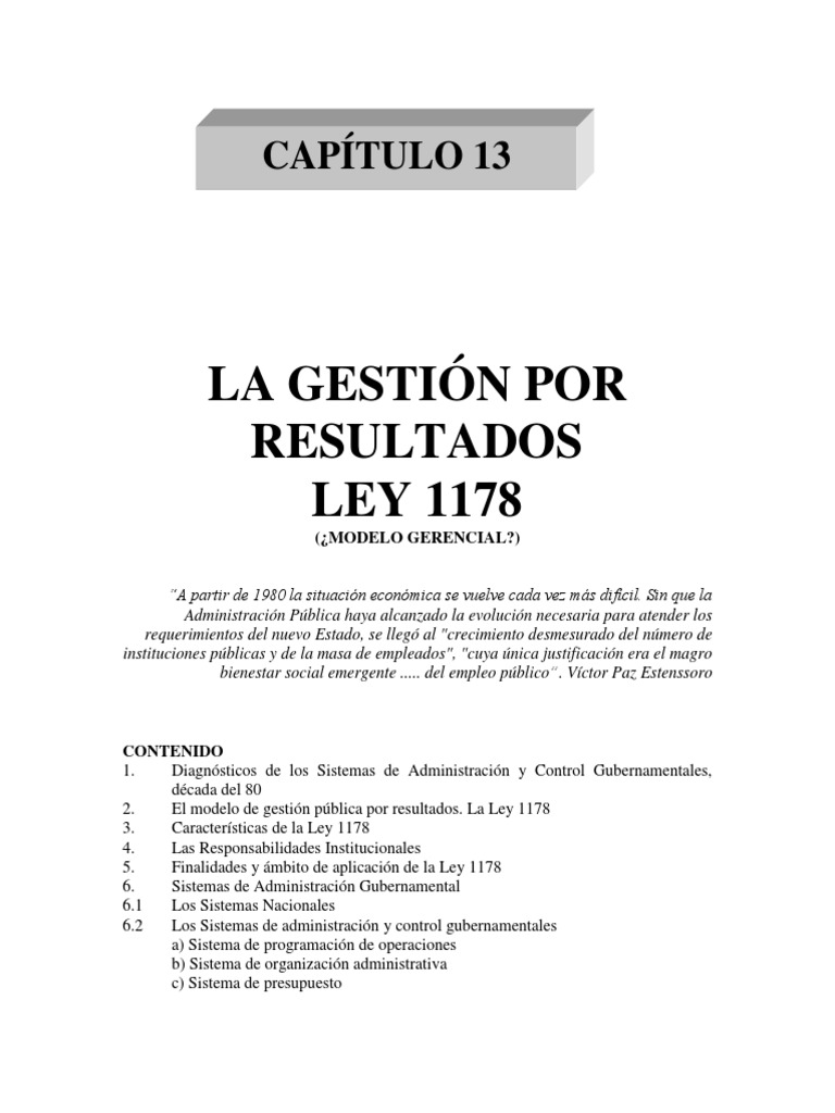 Introducción a la Ley 1178 de Gestión por Resultados: Diagnóstico de ...