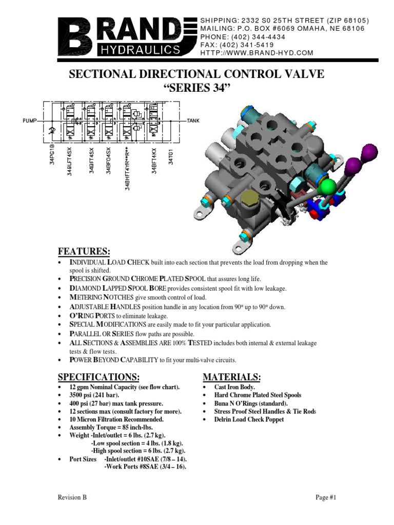 Sectional Directional Control Valve "SERIES 34": Features | PDF | Valve ...