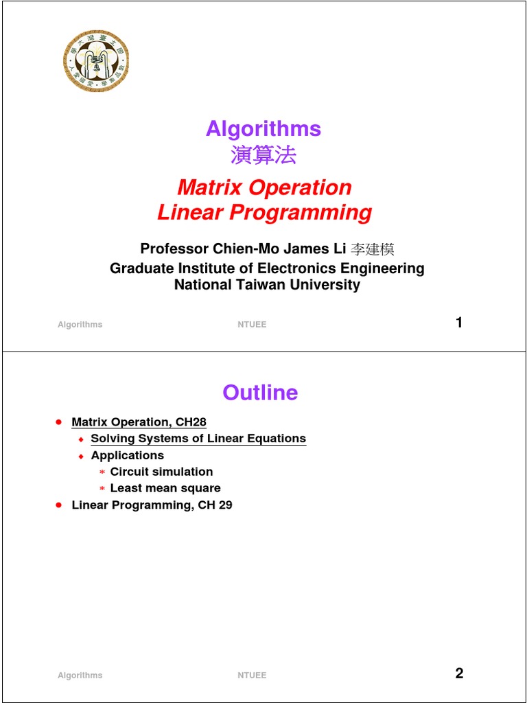 Matrix Operation Linear Programming Algorithms Pdf Linear Programming Matrix Mathematics 