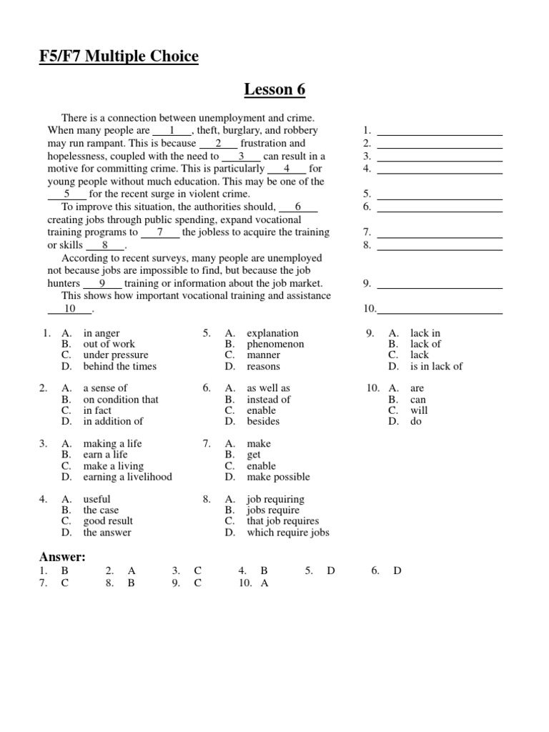 F5/F7 Multiple Choice Lesson 6 | PDF