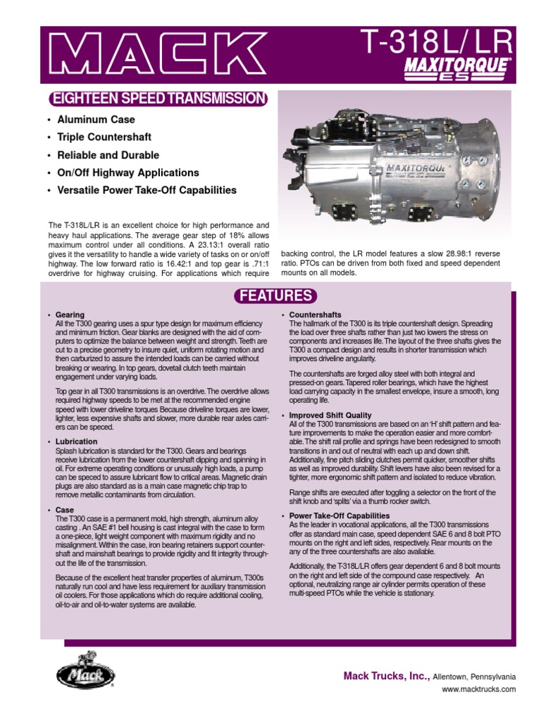 Transmision Mack t318lr 18 Vel | PDF | Transmission (Mechanics) | Gear