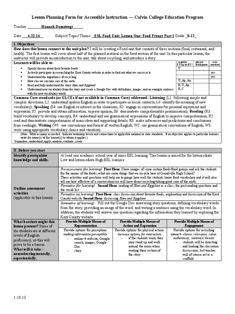 Lesson Plan For First Esl Lesson | PDF | Teachers | Education Theory