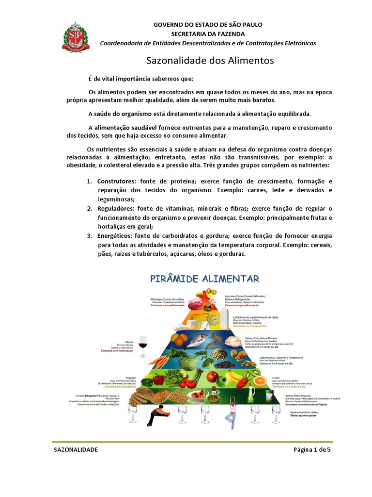 Tabela de Sazonalidade Alimentos | PDF | Vitamina | Alimentos