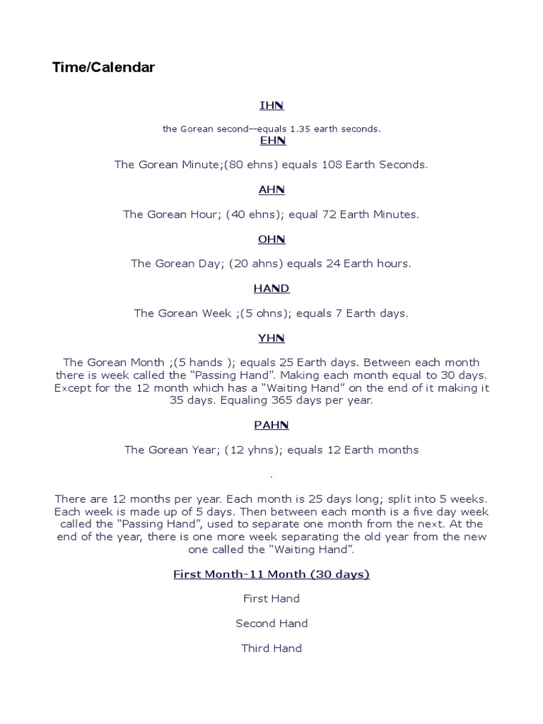 Gorean Time and Calendar Guide | PDF | Language Arts & Discipline ...