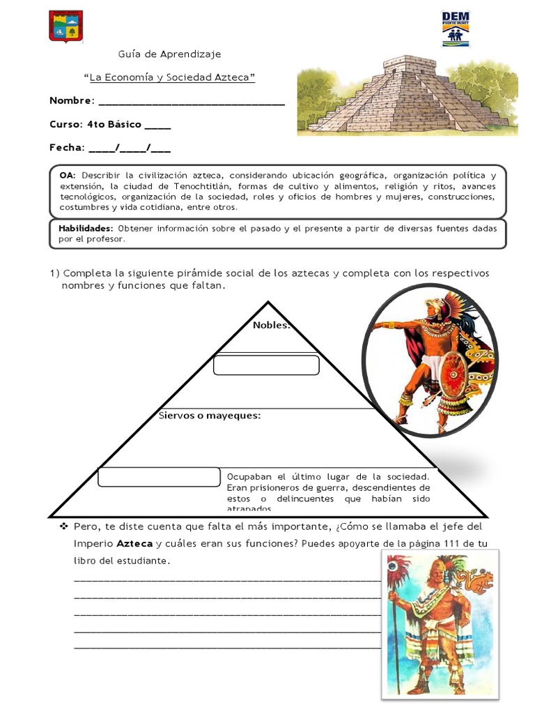 Guía de Aprendizaje 4TO BASICO Aztecas (Sociedad Economía)