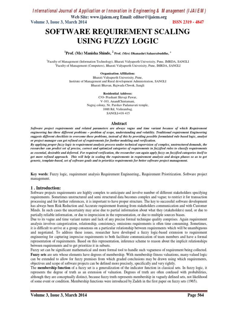 Software Requirement Scaling Using Fuzzy Logic | PDF | Fuzzy Logic | Parameter (Computer ...