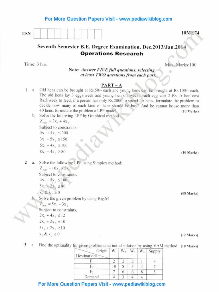 Operations Research Exam Paper 2013 | PDF | Process Management ...