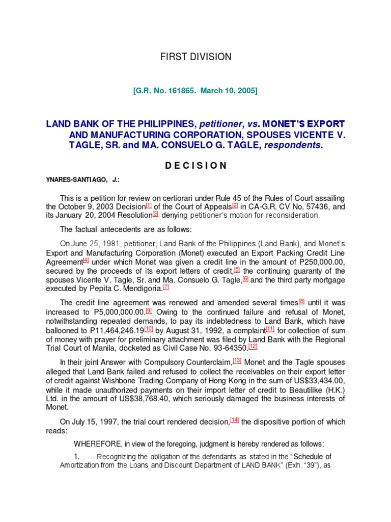 Land Bank vs. Monet's Export Case Review | PDF | Letter Of Credit | Common Law