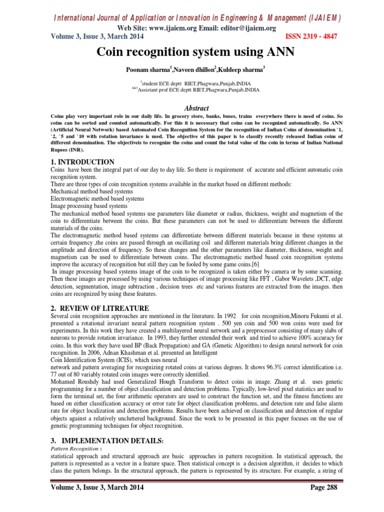 Coin Recognition System Using ANN | PDF | Pattern Recognition ...