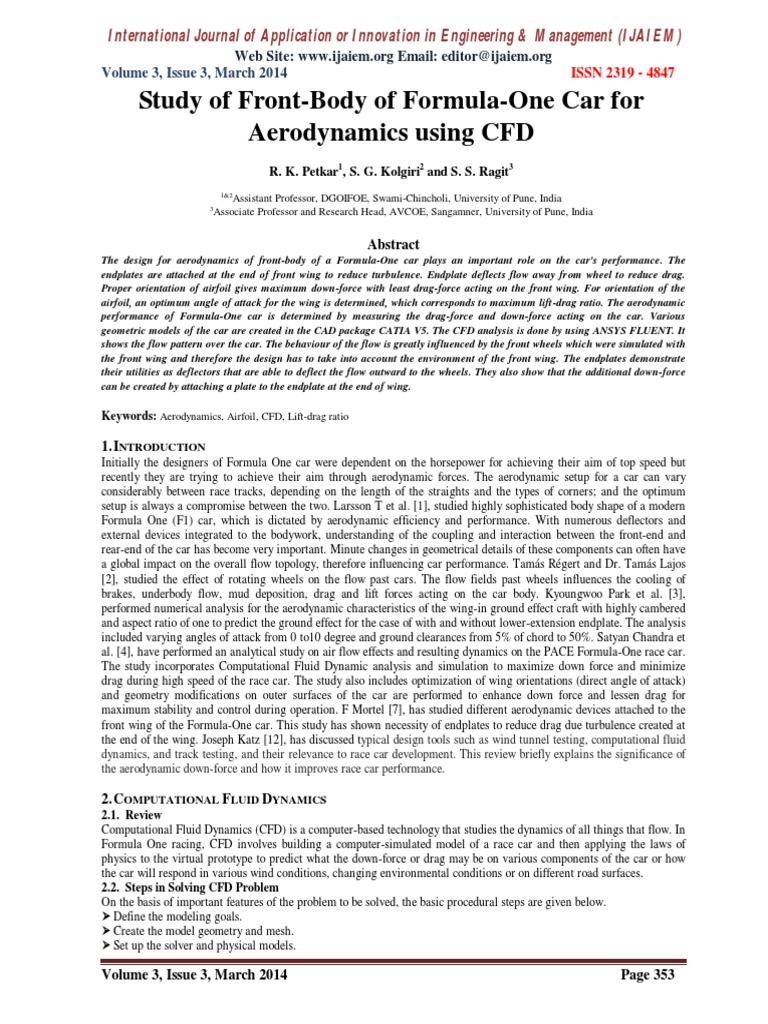 Study of Front-Body of Formula-One Car For Aerodynamics Using CFD | PDF ...