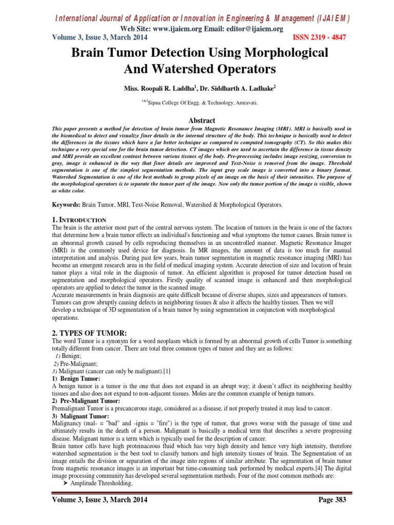 Brain Tumor Detection Using Morphological and Watershed Operators | PDF | Image Segmentation ...