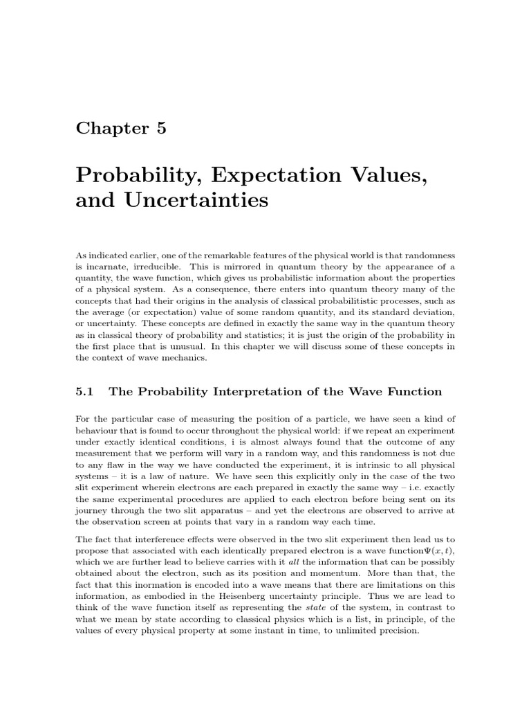 Probability, Expectation Values, and Uncertainties | PDF | Wave Function | Quantum Mechanics