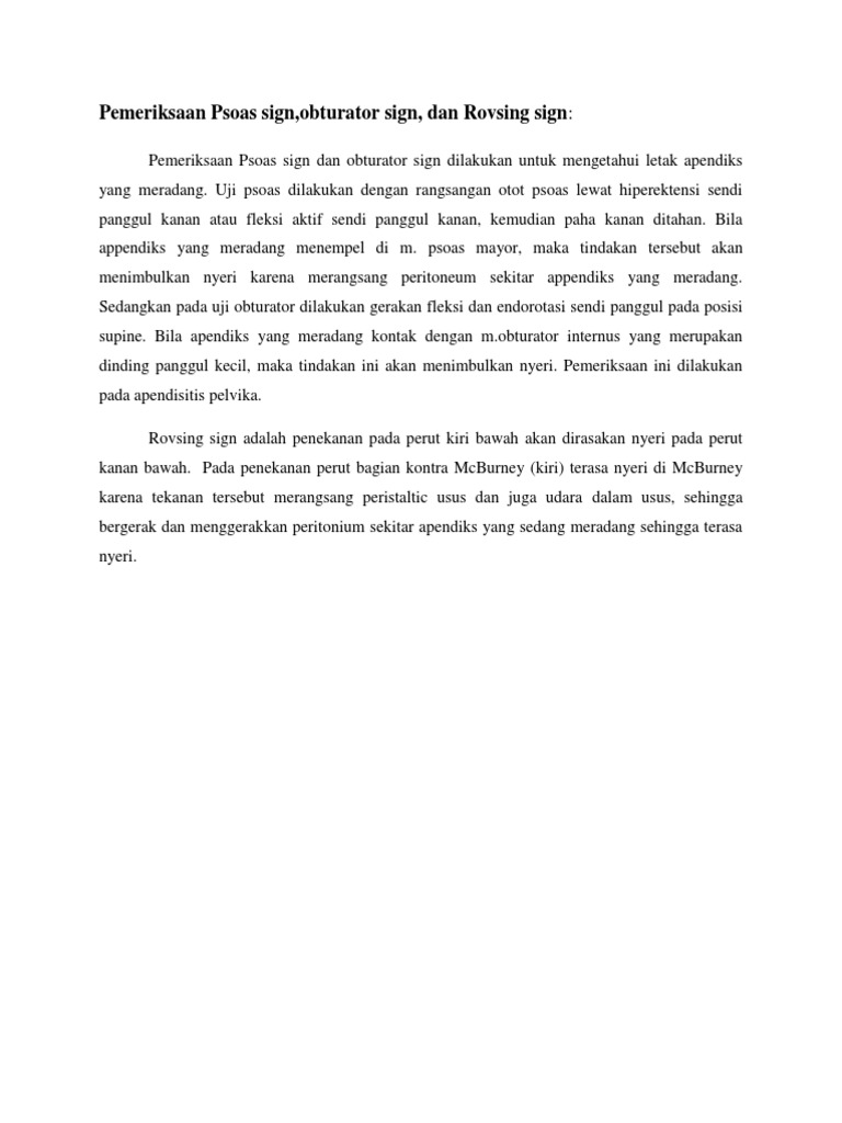 Pemeriksaan Uji Psoas Dan Uji Obturator, PR DR - Yance | PDF