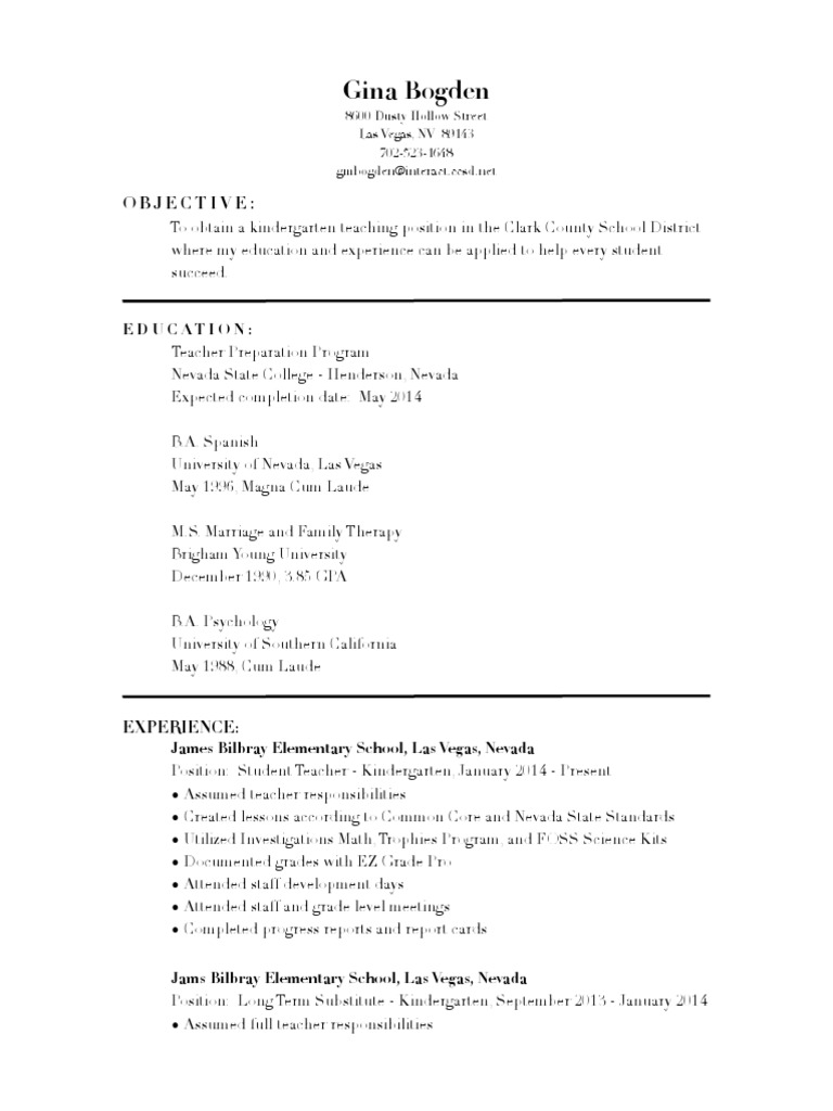 Gina Resume 2 | PDF | Nevada | Las Vegas