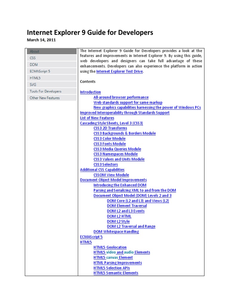 Internet Explorer 9 Guide For Developers: March 14, 2011 | PDF ...