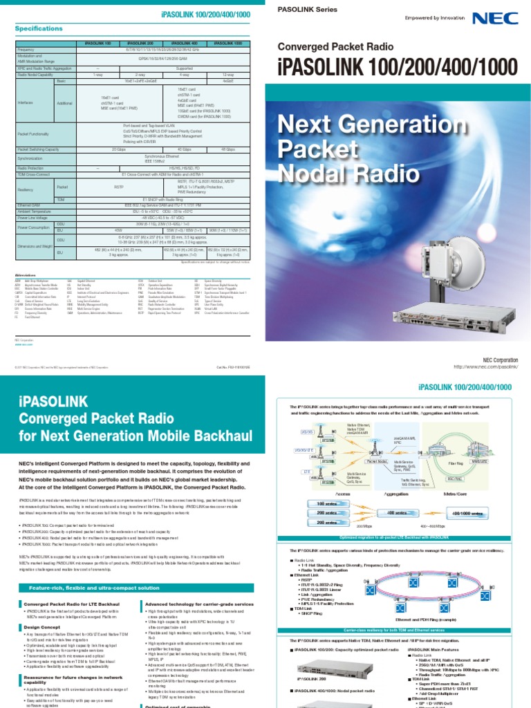 iPASOLINK 100/200/400/1000: Next Generation Packet Nodal Radio | PDF