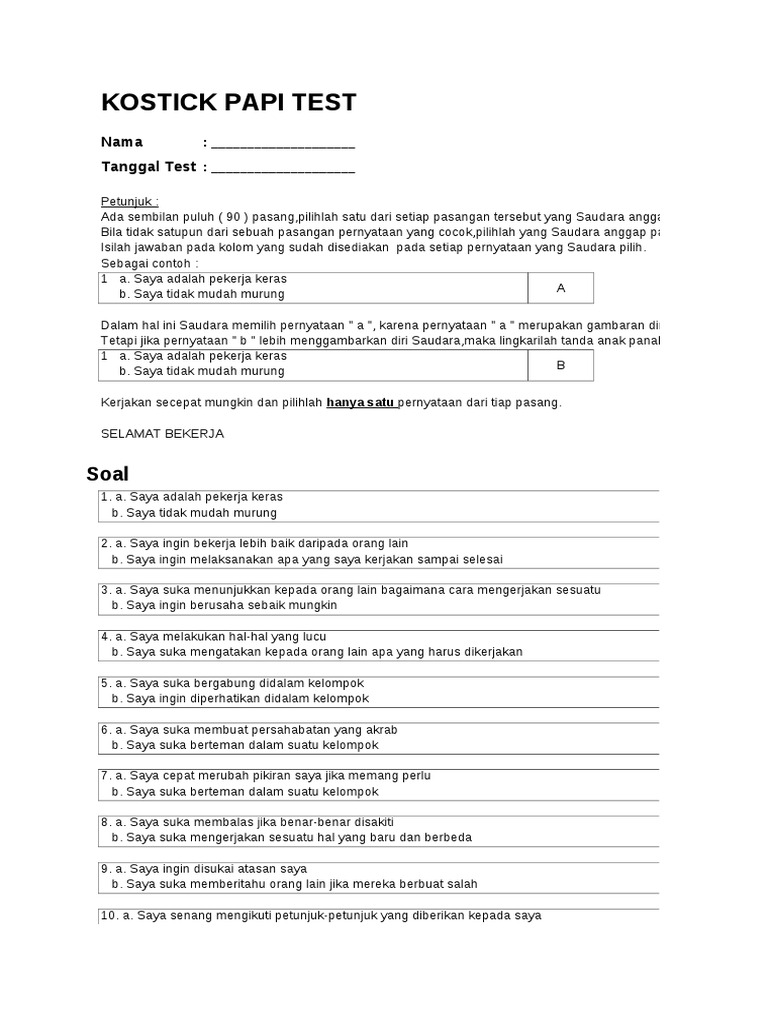Papi Kostick Test Online | PDF