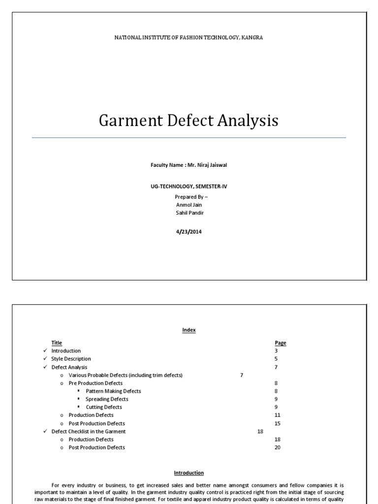 Garment Defect Analysis: National Institute of Fashion Technology ...