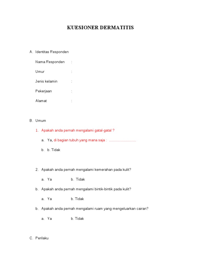 Kuesioner Dermatitis Kel.5 | PDF