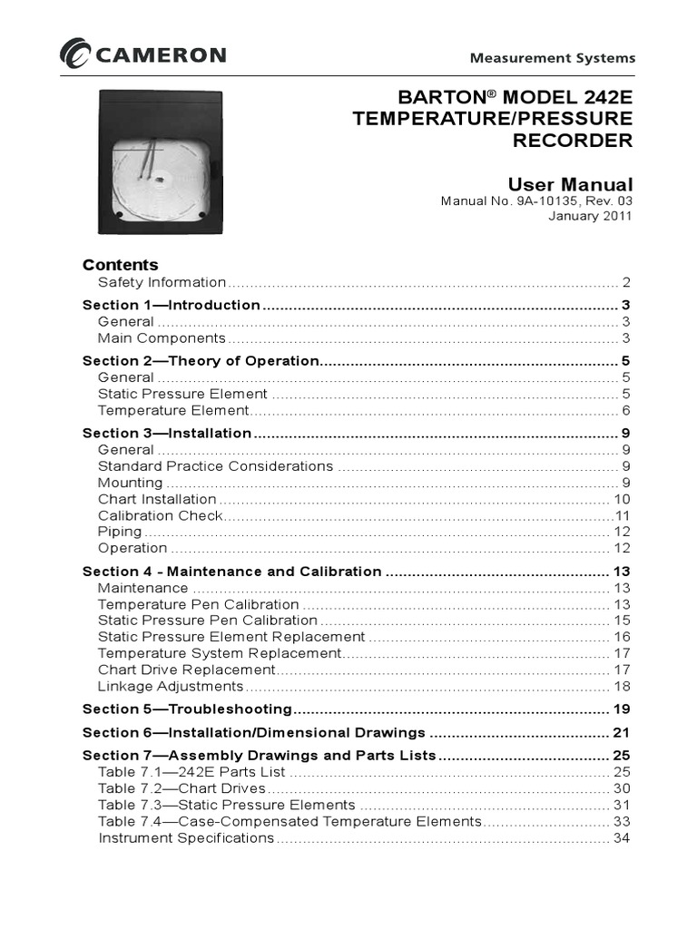 Barton Pressure Recorders Manual | PDF | Thermal Expansion | Pressure ...