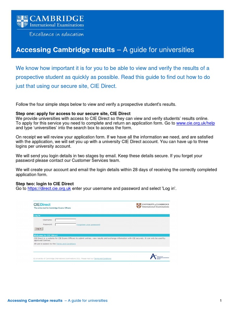 Guide To University Access To Cambridge Results Online | PDF | Login ...