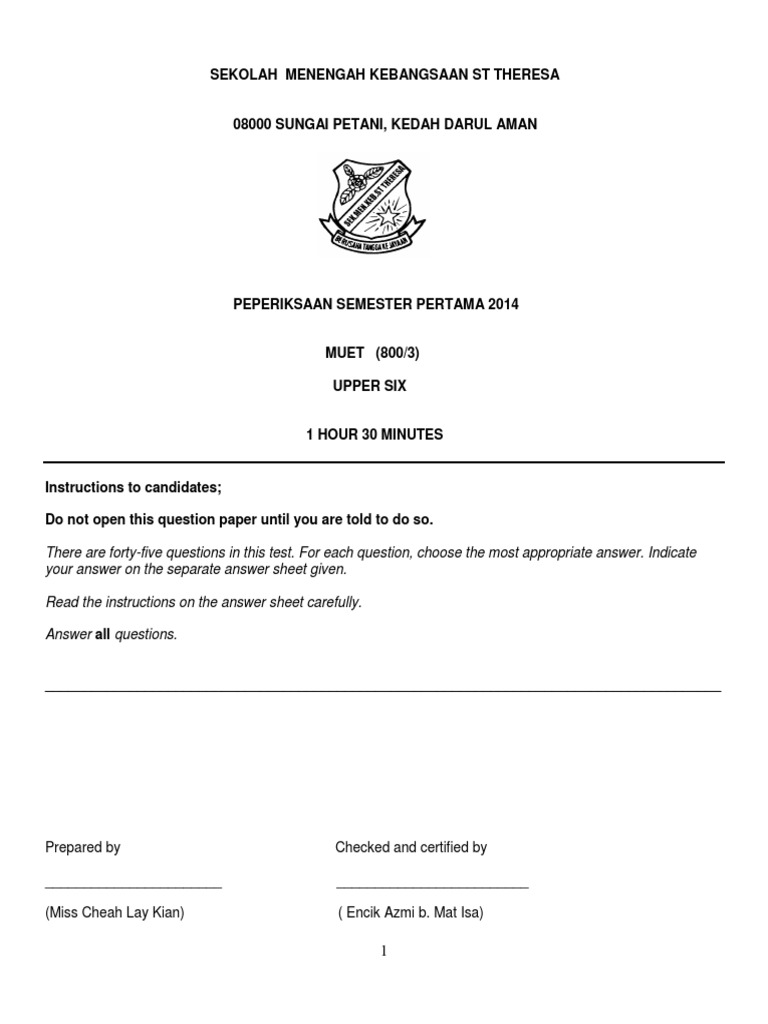 Muet For Sem One 2014 Final Draft | PDF | Wind Power | Password