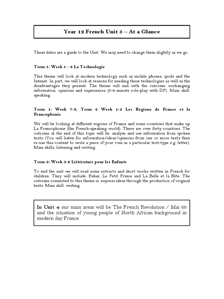 Year 12 French Unit Overview Guide | PDF | French Language ...