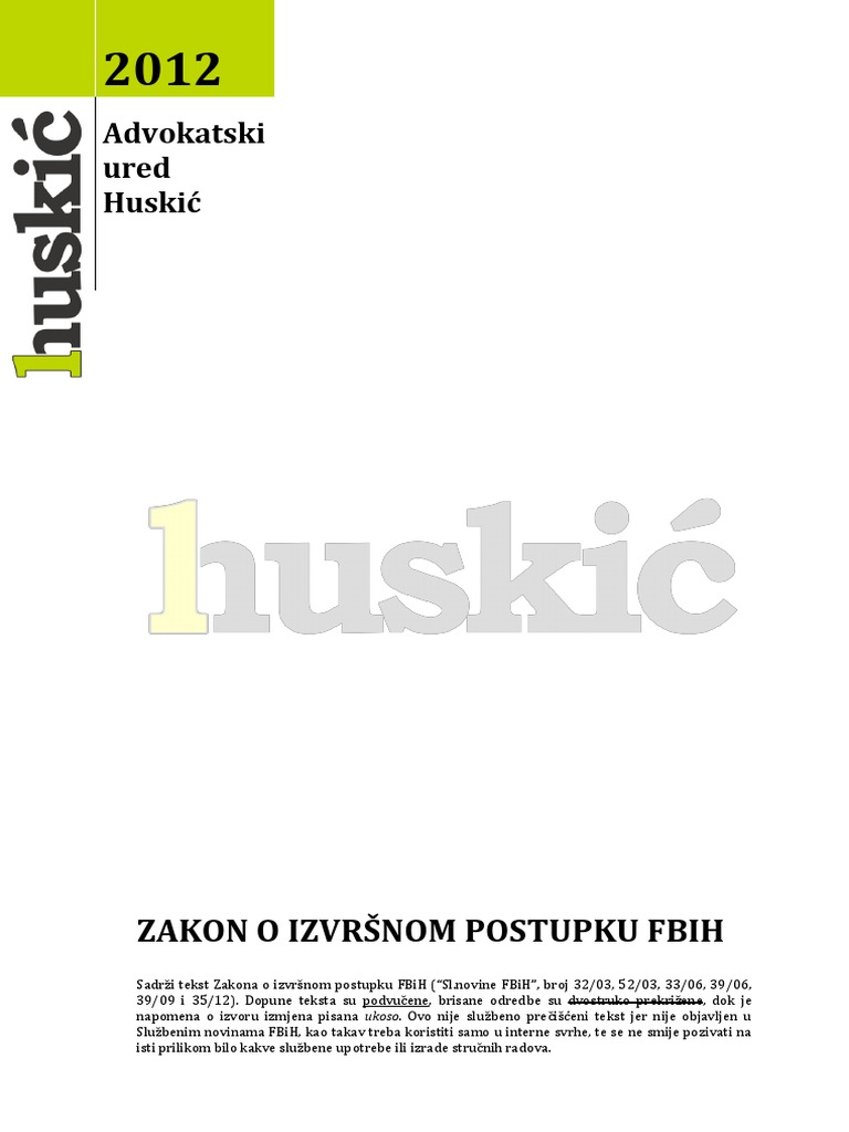 Zakon o Izvrsnom Postupku Fbih Precisceni Tekst | PDF