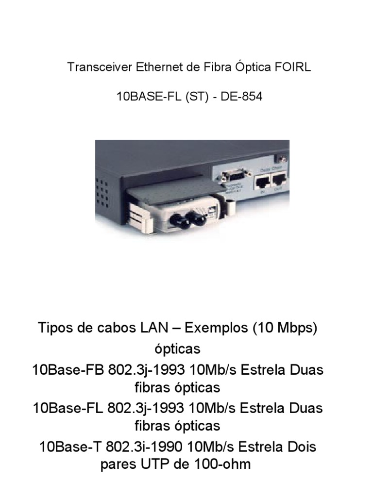 Transceiver Ethernet de Fibra Óptica FOIRL | PDF | Telecomunicações ...