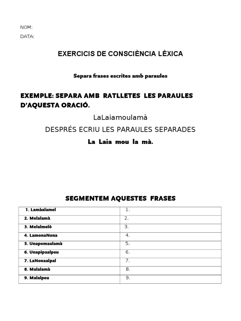 Exerccicis de Conciencia Lèxica | PDF