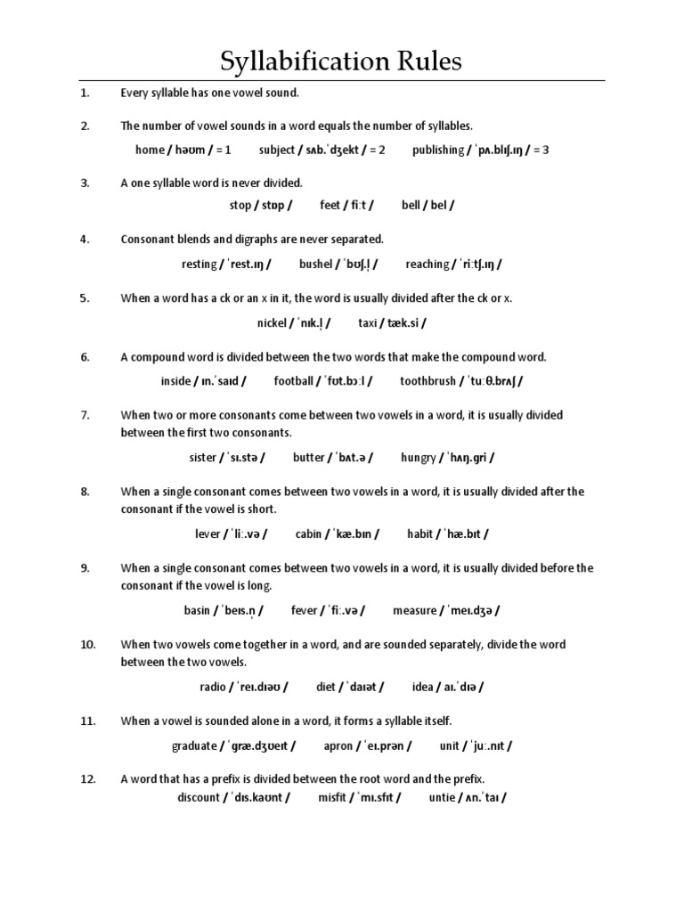 Syllabification Rules | PDF | Consonant | Syllable