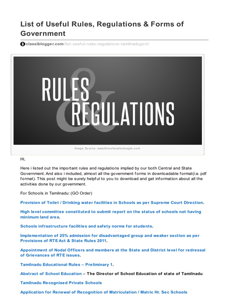 List of Useful Rules Regulations Forms of Government | PDF | Tamil Nadu ...