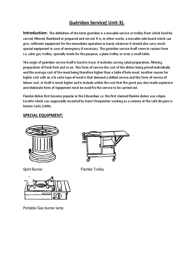 Guéridon Service Equipment and Techniques | PDF | Lamb And Mutton ...