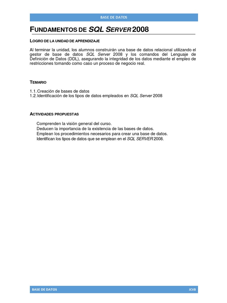Fundamentos de SQL Server | PDF | SQL | Servidor SQL de Microsoft