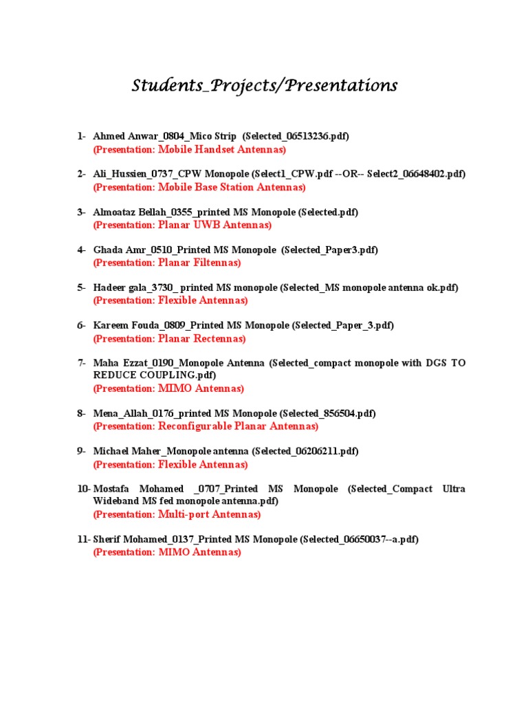 Students Projects Presentation | PDF