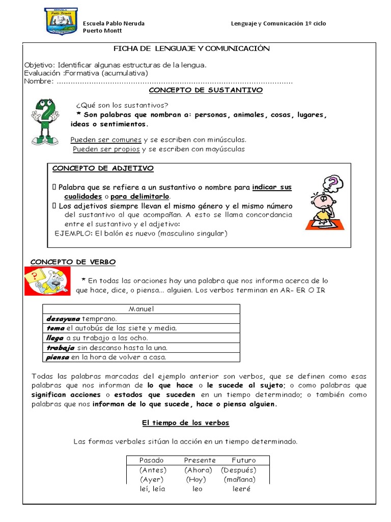 FICHA de Estructura de Palabras | Adjetivo | Verbo