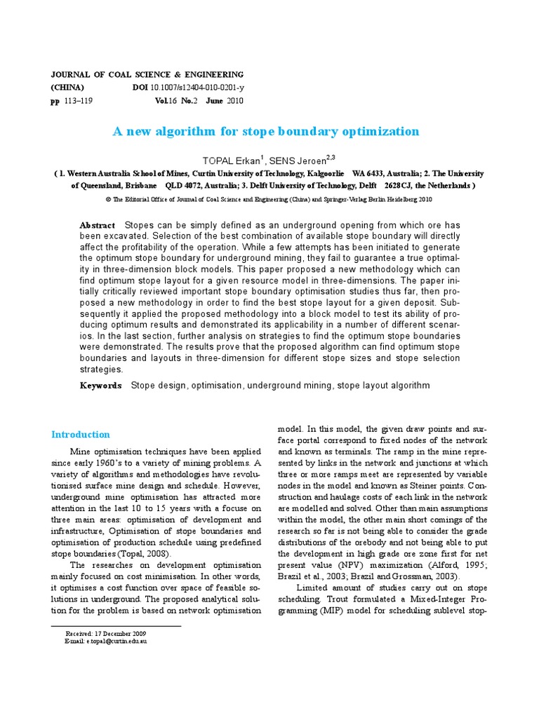 A New Algorithm For Stope Boundary Optimization | PDF | Mathematical ...