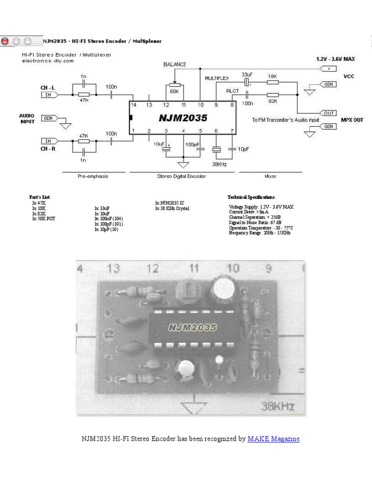 NJM2035 - HI-FI Stereo Encoder Multiplexer | PDF | Frequency Modulation | Multiplexing