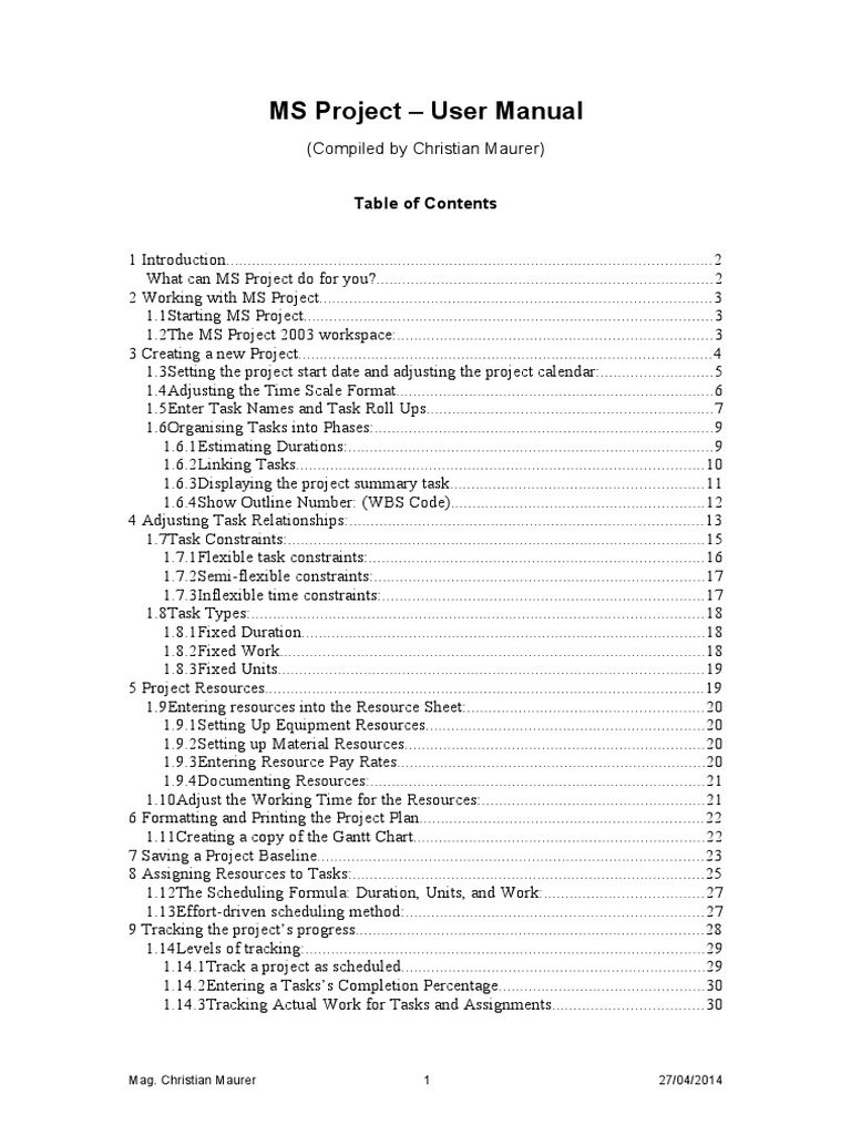 MS Project User Manual | PDF | Human–Computer Interaction | Software