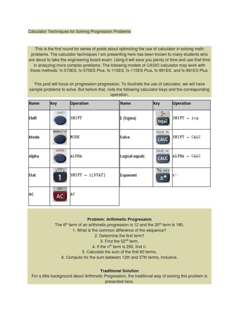 Calculator Techniques For Solving Progression Problems | PDF ...
