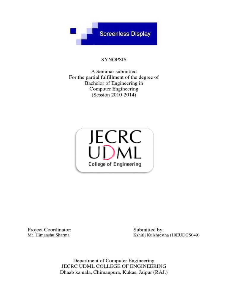 Synopsis On Screenless Display | PDF | Holography | Electromagnetic ...